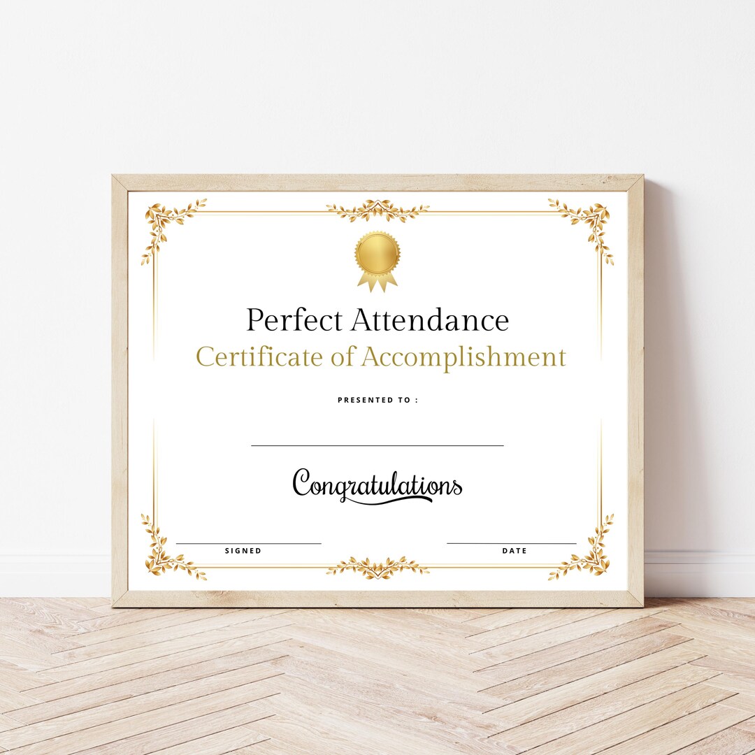 Perfect Attendance Student Award Graduation Certificate Instant ...