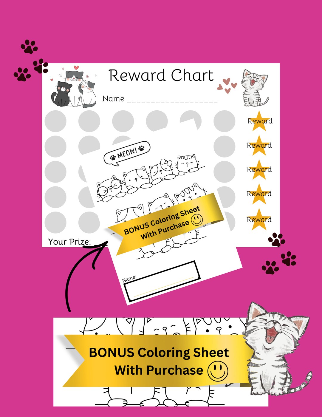 Cat Printable Reward Sticker Chart / Toddler Kids Student / Instant ...