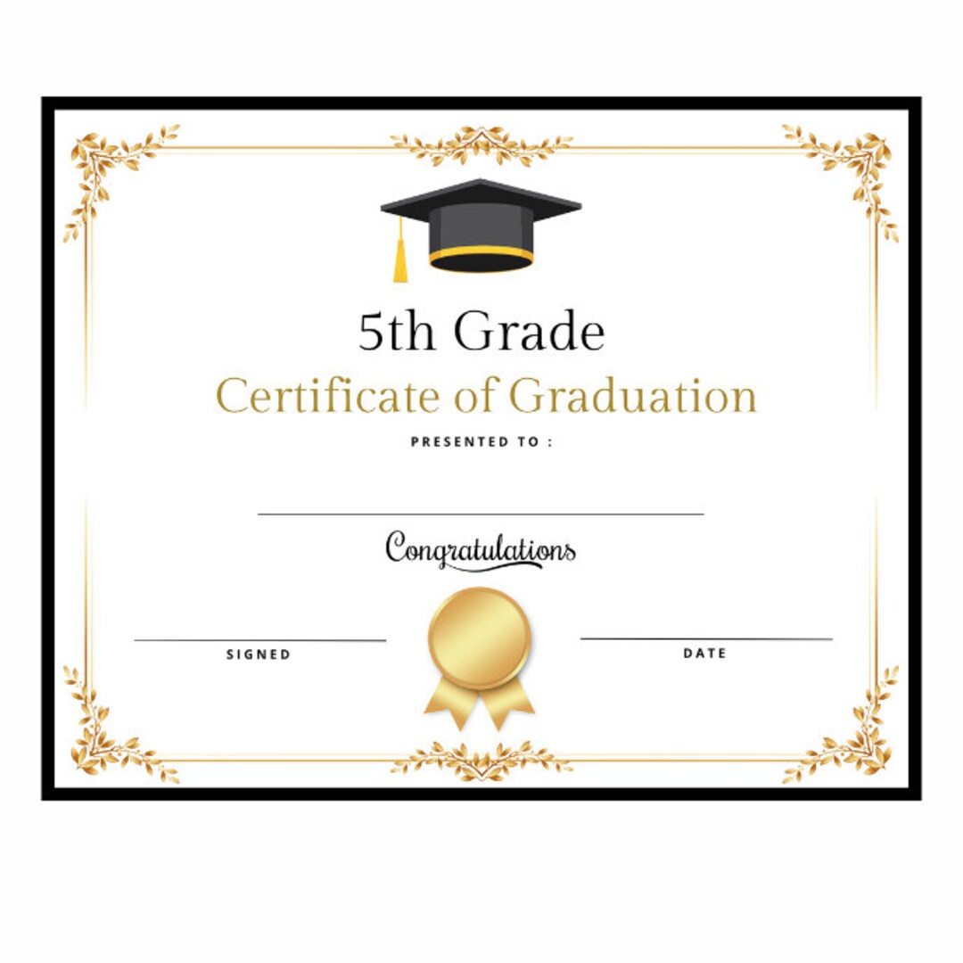 Fifth Grade Graduation Diploma Certificate Instant Download Printable ...