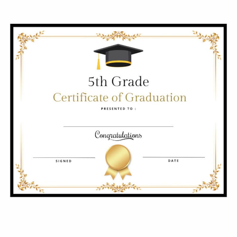 Fifth Grade Graduation Diploma Certificate Instant Download Printable ...