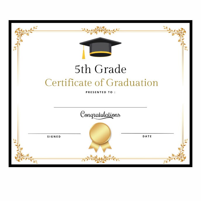Fifth Grade Graduation Diploma Certificate Instant Download Printable ...