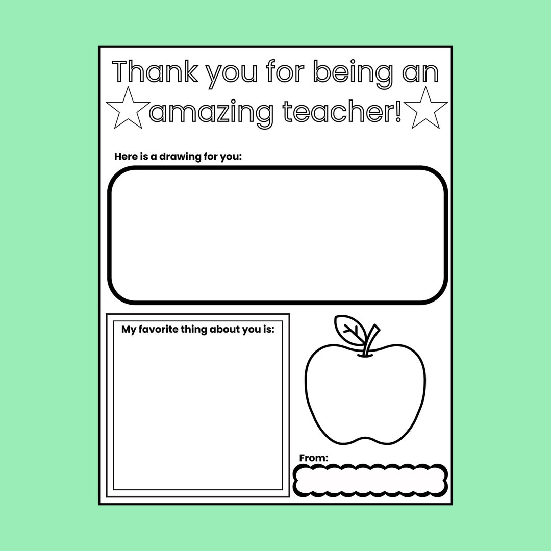Thank You Teacher Appreciation Coloring Sheet Special Teacher Gift ...