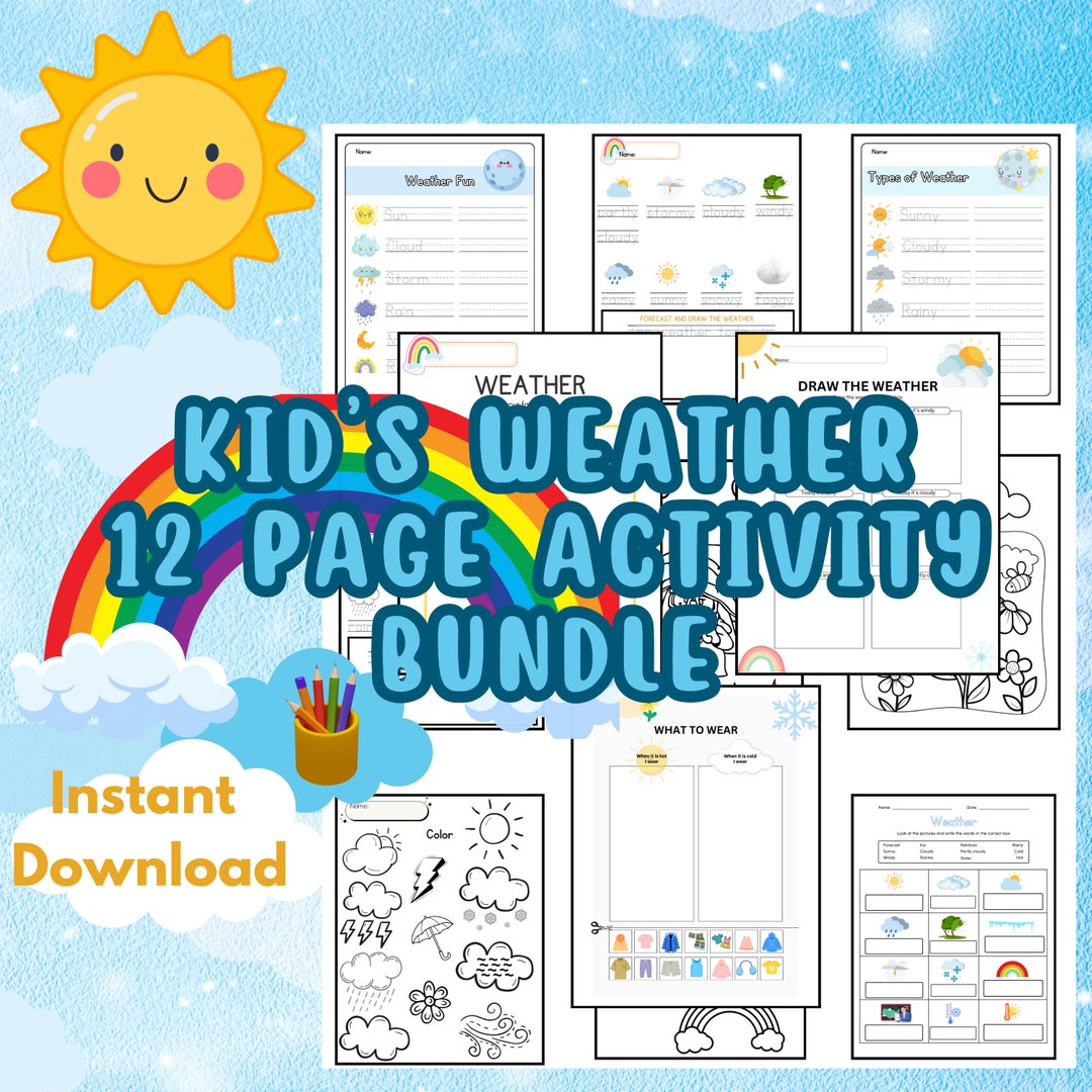 Weather Activity and Coloring Pages Bundle 12 Sheets Printable Instant ...