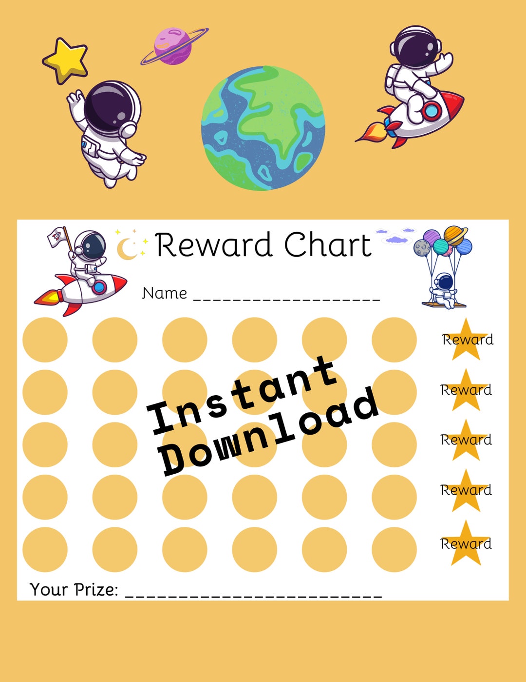 Astronaut Printable Reward Sticker Chart / Toddler Kids Student ...