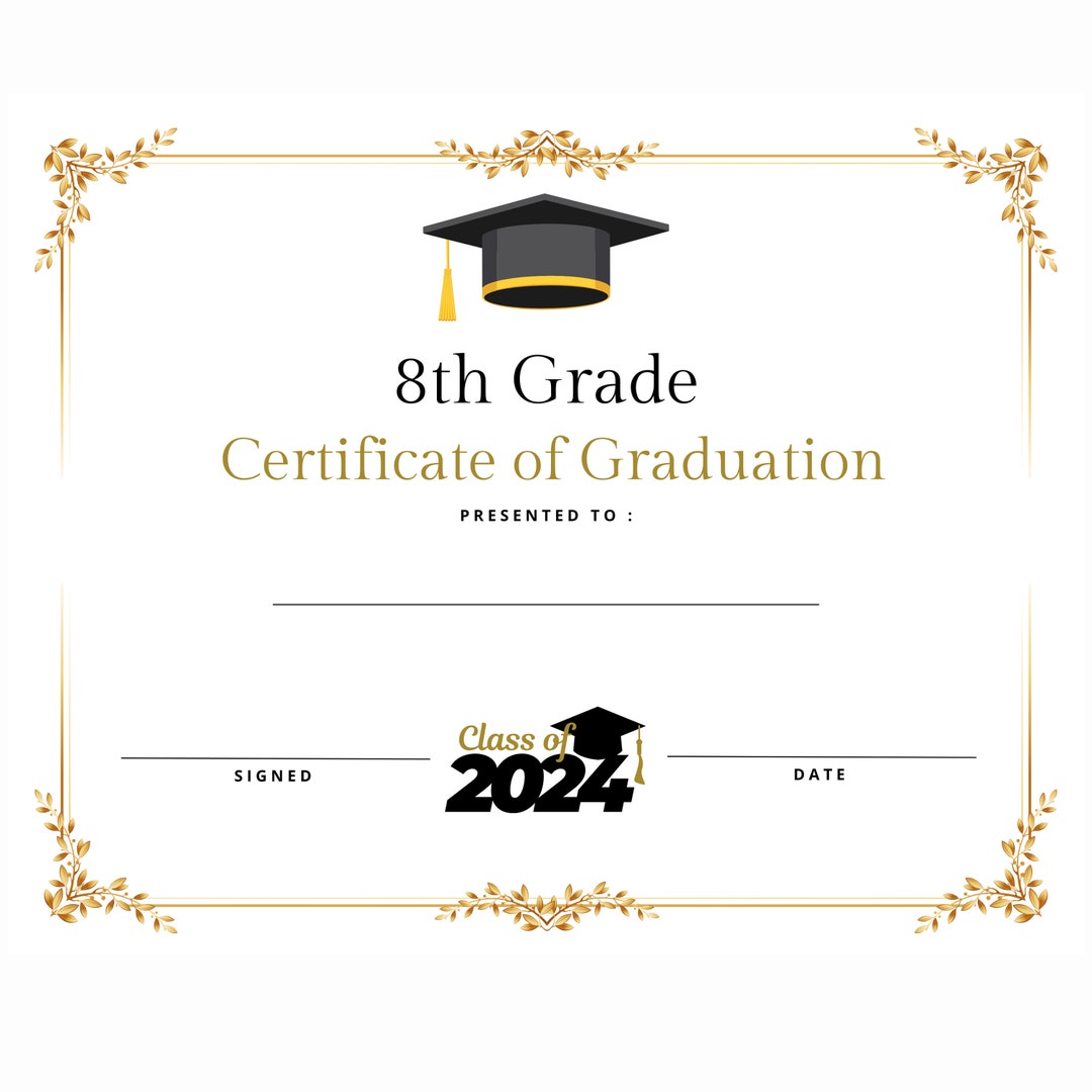 Eighth Grade Graduation Diploma Certificate Instant Download Printable ...