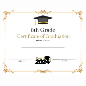 Eighth Grade Graduation Diploma Certificate Instant Download Printable ...