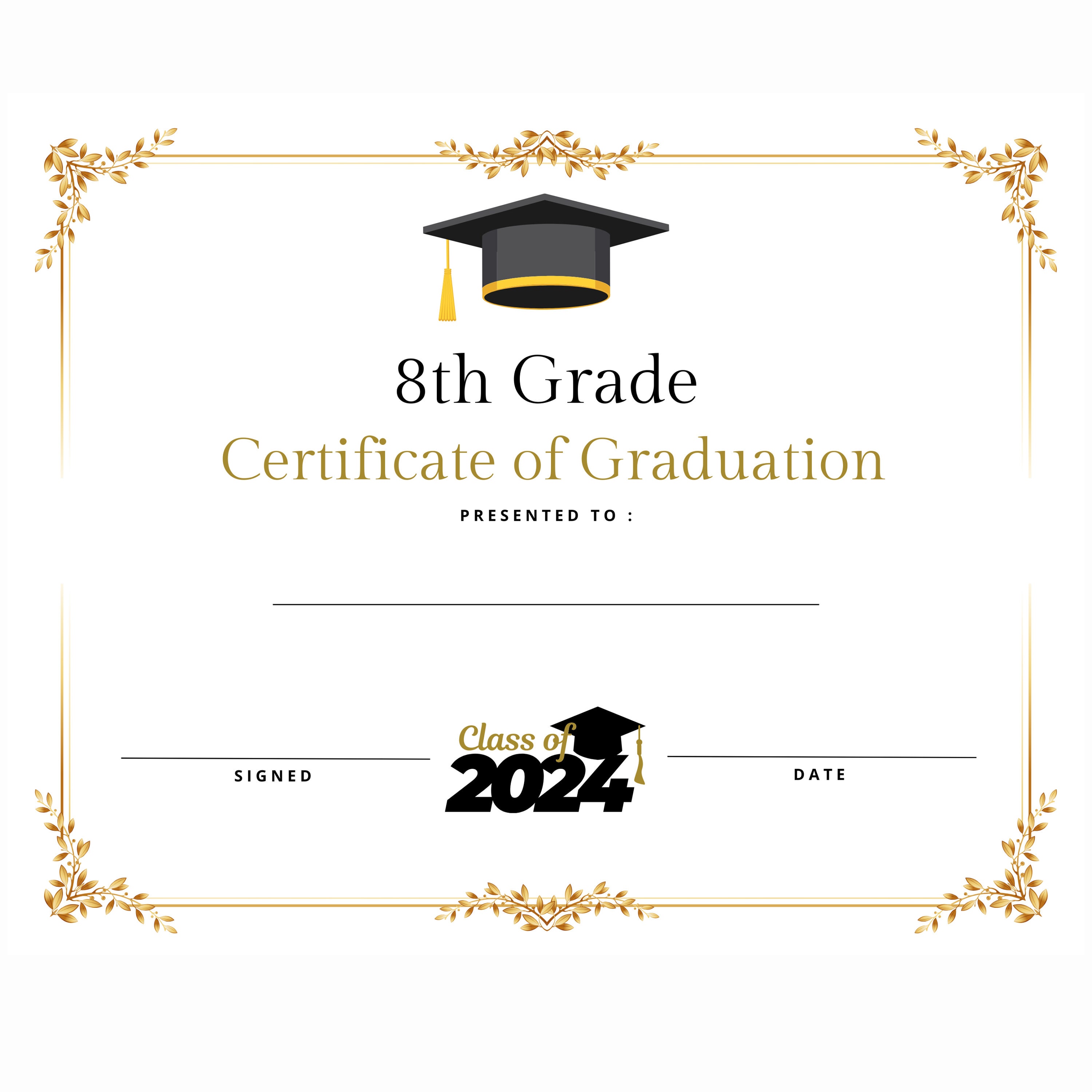 Eighth Grade Graduation Diploma Certificate Instant Download Printable ...