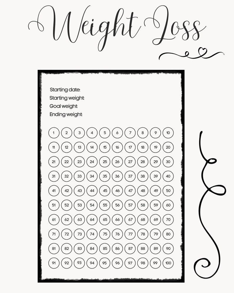 Weight Loss Tracker / Journal / Printable 100 Pound Lb. Weightloss ...