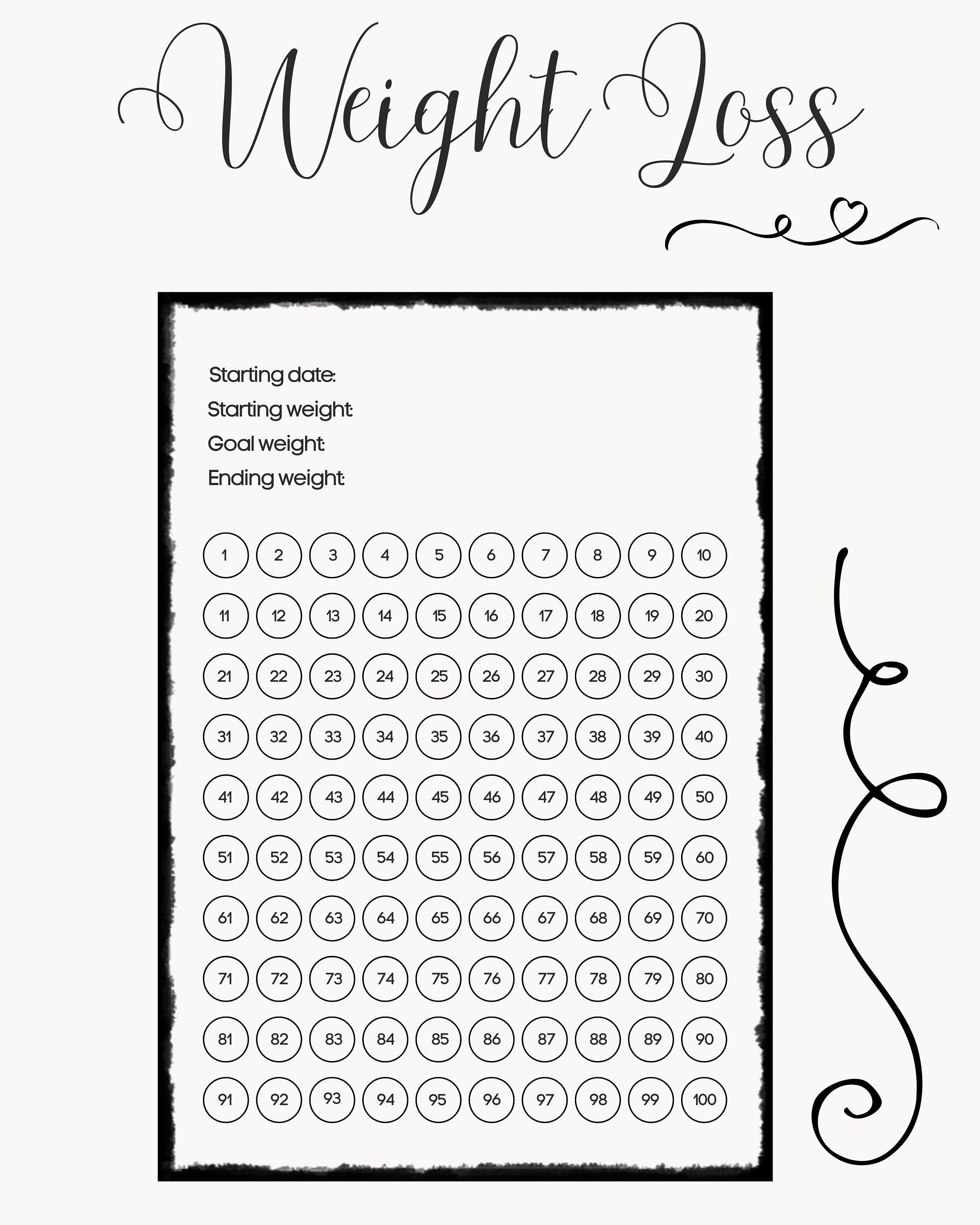 Weight Loss Tracker Journal Printable 100 Pound Lb Weightloss