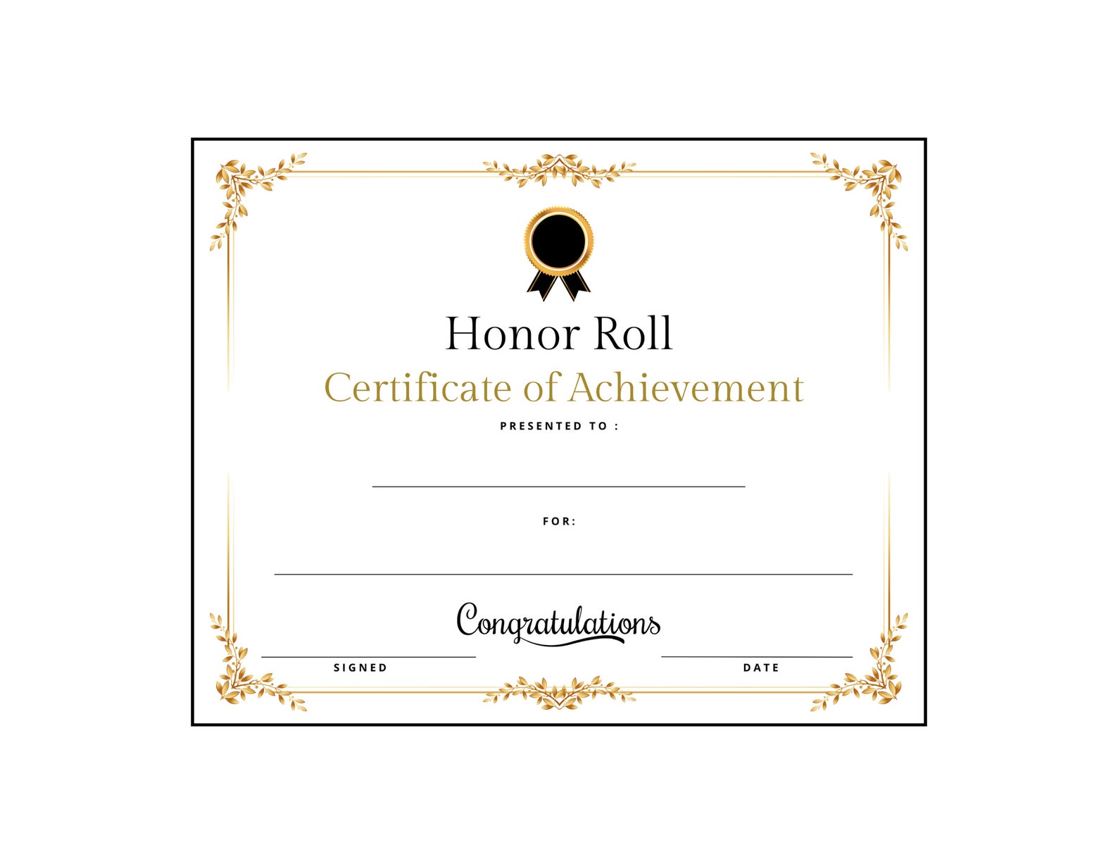 Honors Day Honor Roll Certificate Instant Download Printable Print and ...