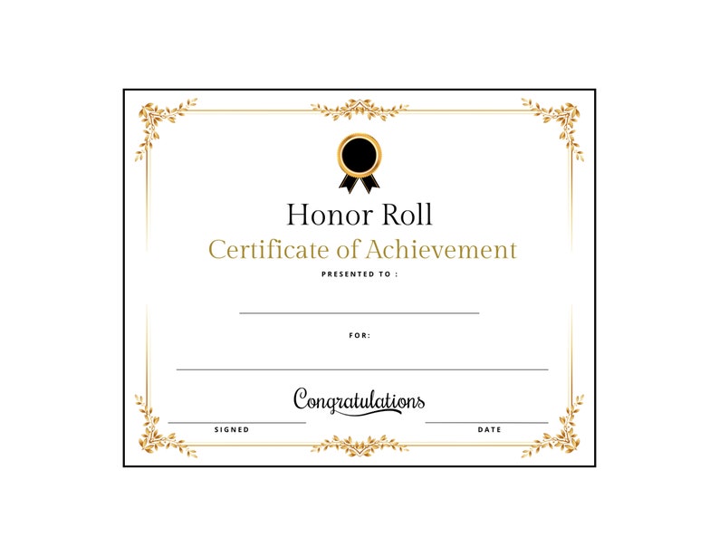 Honors Day Honor Roll Certificate Instant Download Printable Print and ...