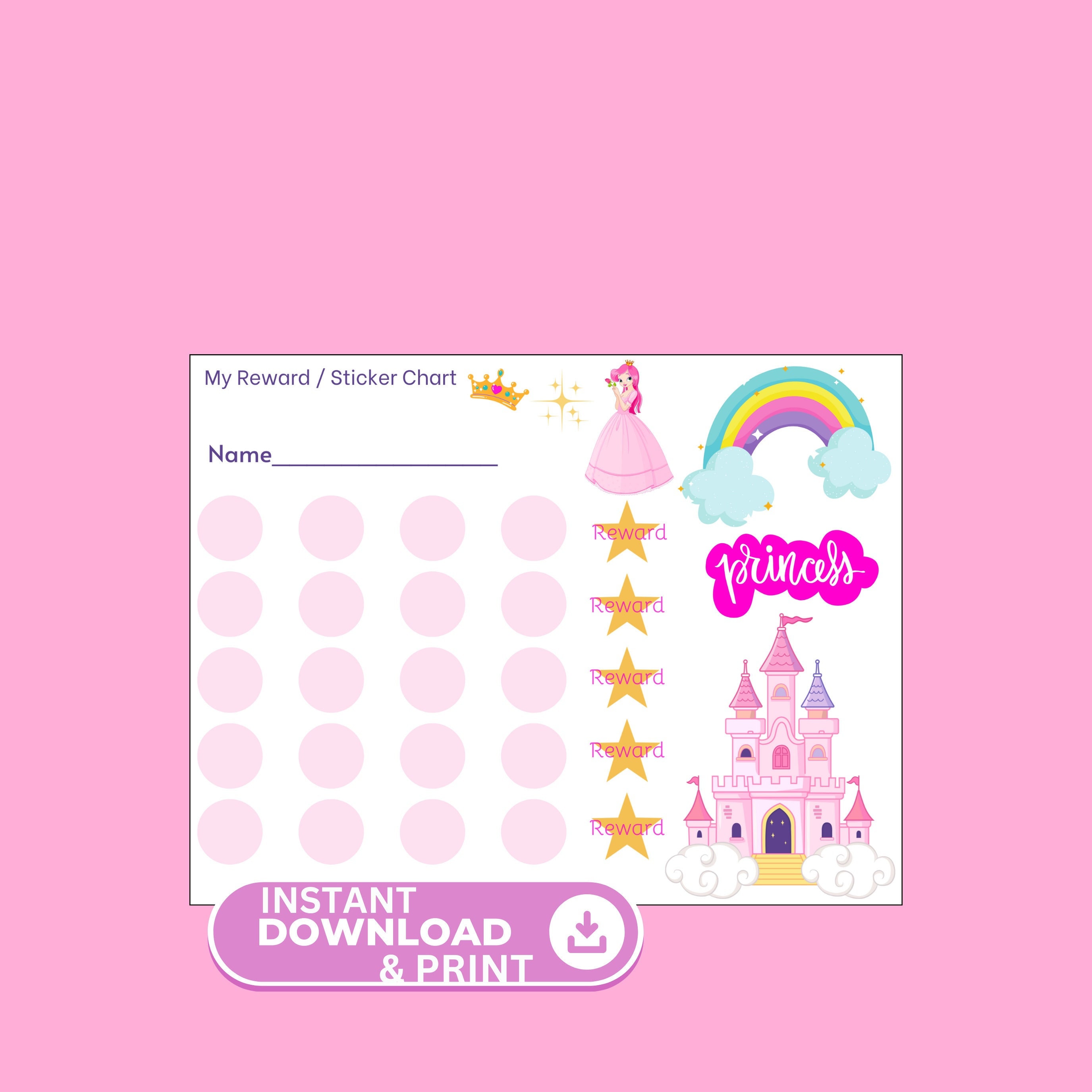 Princess Printable Reward Sticker Chart / Toddler Kids Student / Chore ...
