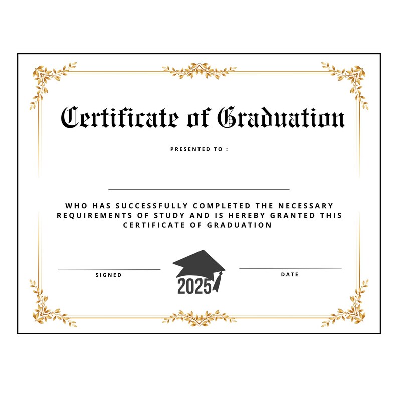 High School Senior Diploma Certificate of Graduation Any Grade Level ...