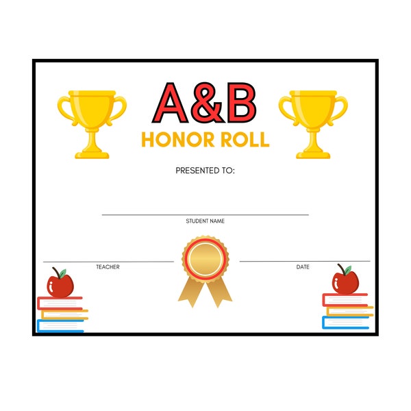 Printable a Honor Roll Certificate - Etsy