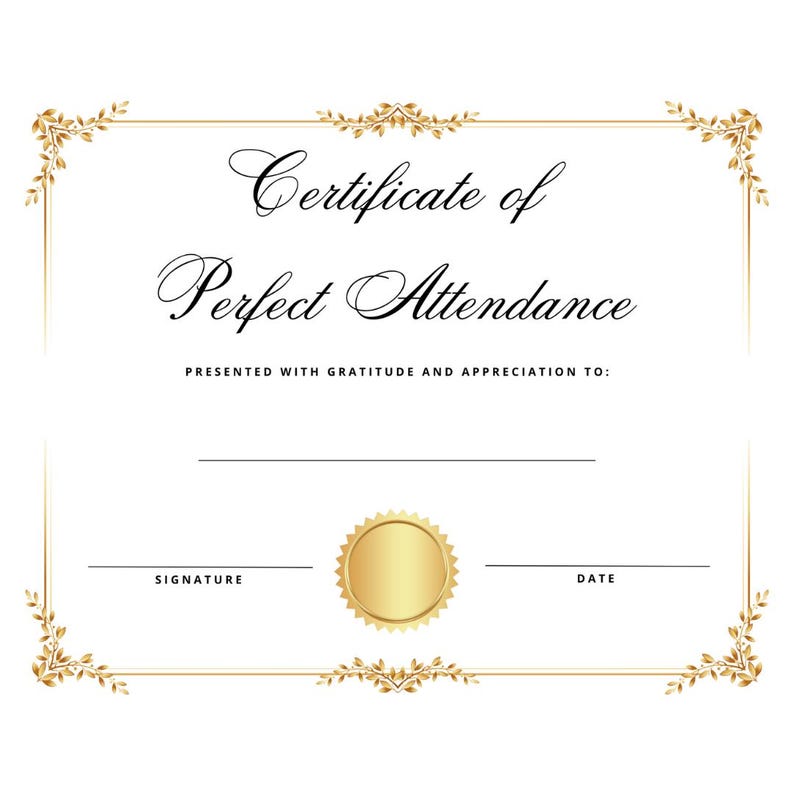 Office Business Appreciation Award for Perfect Attendance Instant ...