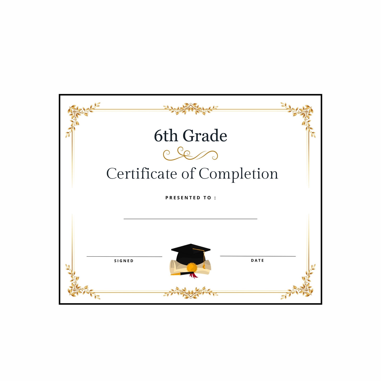 Sixth 6th Grade Graduation Diploma Certificate Instant Download ...
