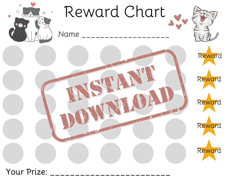 Cat Printable Reward Sticker Chart / Toddler Kids Student / Instant ...
