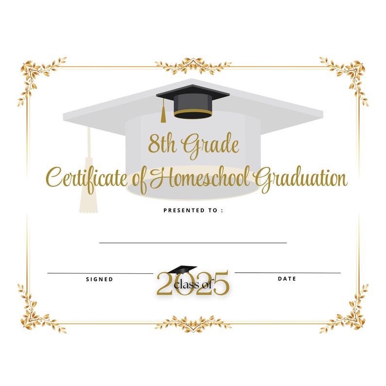 Homeschool Eighth Grade Graduation Diploma Certificate Class of 2025 ...