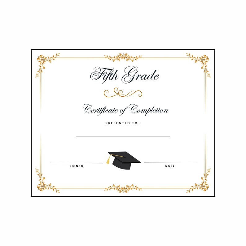 Fifth 5th Grade Graduation Diploma Certificate of Completion Instant ...