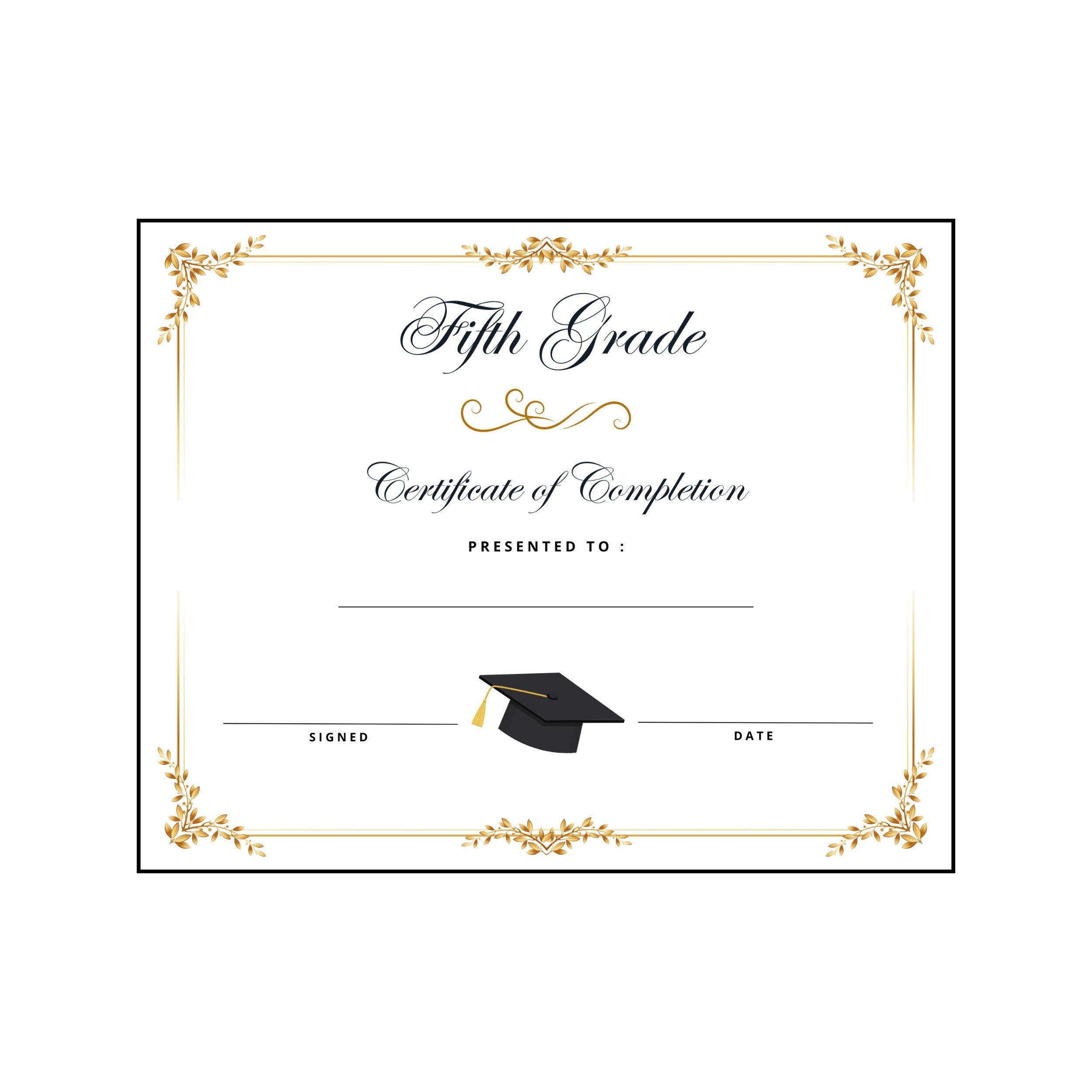 Fifth 5th Grade Graduation Diploma Certificate of Completion Instant ...