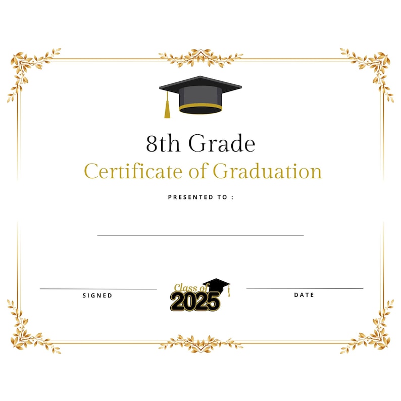 Eighth Grade Graduation Promotion Diploma Certificate Premade Instant ...