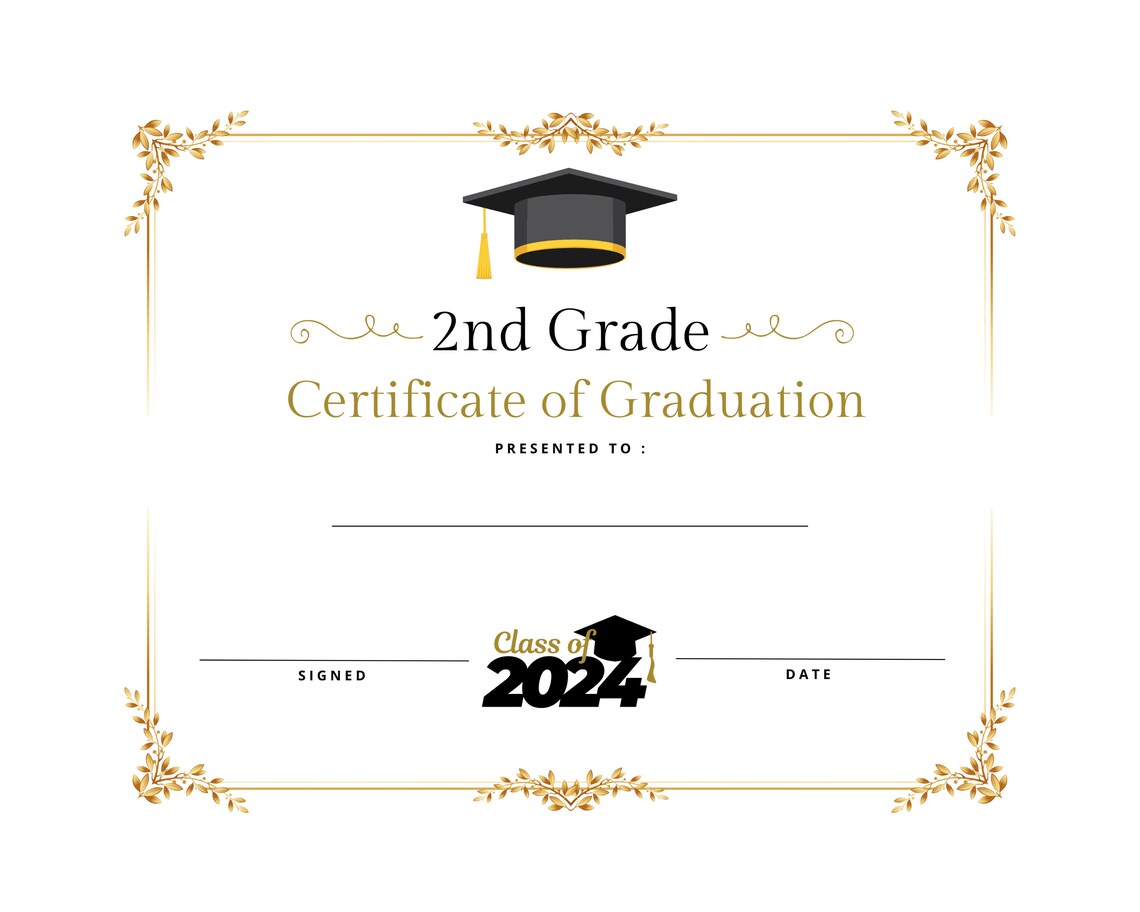 Second 2nd Grade Graduation Diploma Certificate Instant Download ...