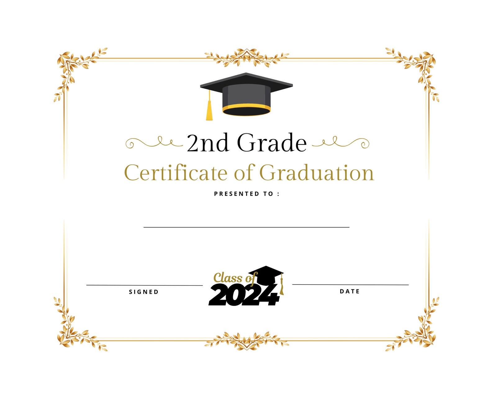 Second 2nd Grade Graduation Diploma Certificate Instant Download ...
