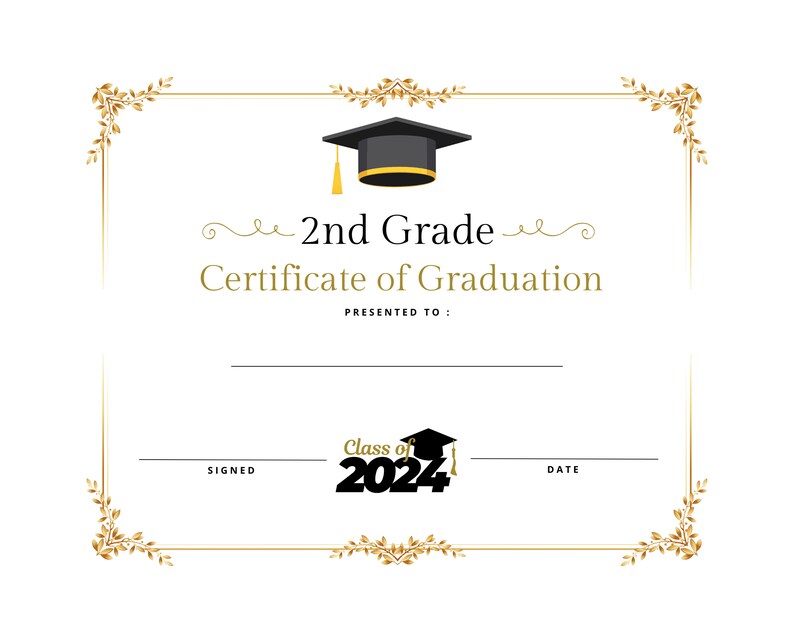 Second 2nd Grade Graduation Diploma Certificate Instant Download ...