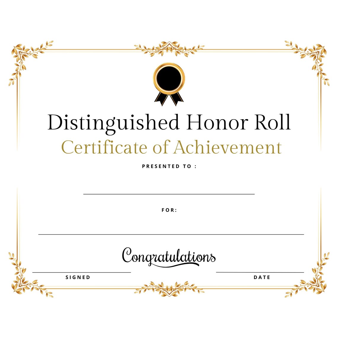 Distinguished Honor Roll Certificate Award Instant Download Printable Print and Go ~ Elegant Non ...