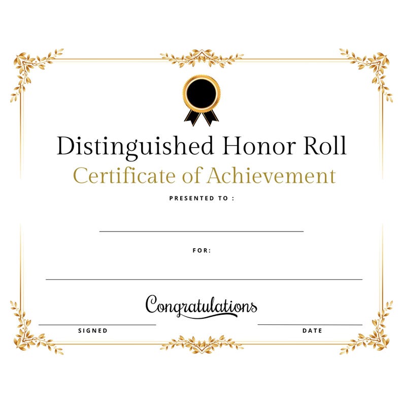 Distinguished Honor Roll Certificate Award Instant Download Printable ...