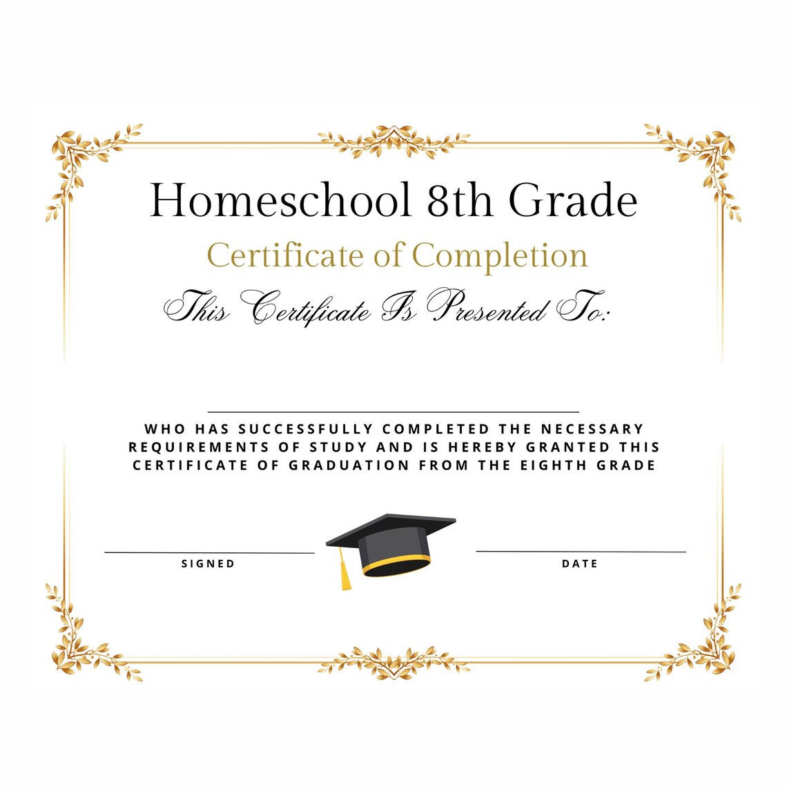 Homeschool Eighth Grade Graduation Diploma Certificate Instant Download ...