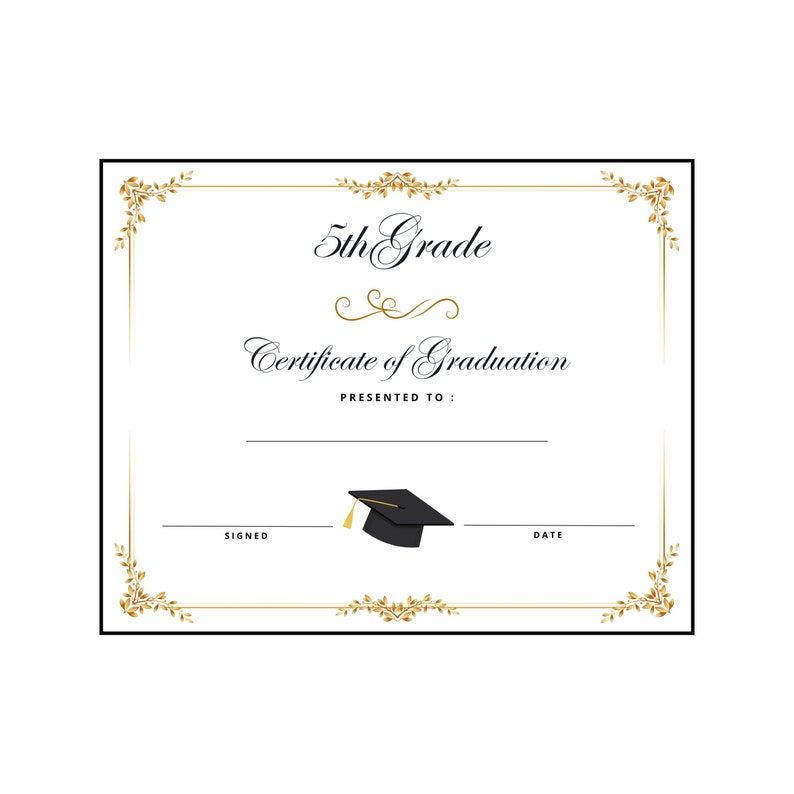 Fifth Grade Graduation Diploma Certificate Instant Download Printable ...