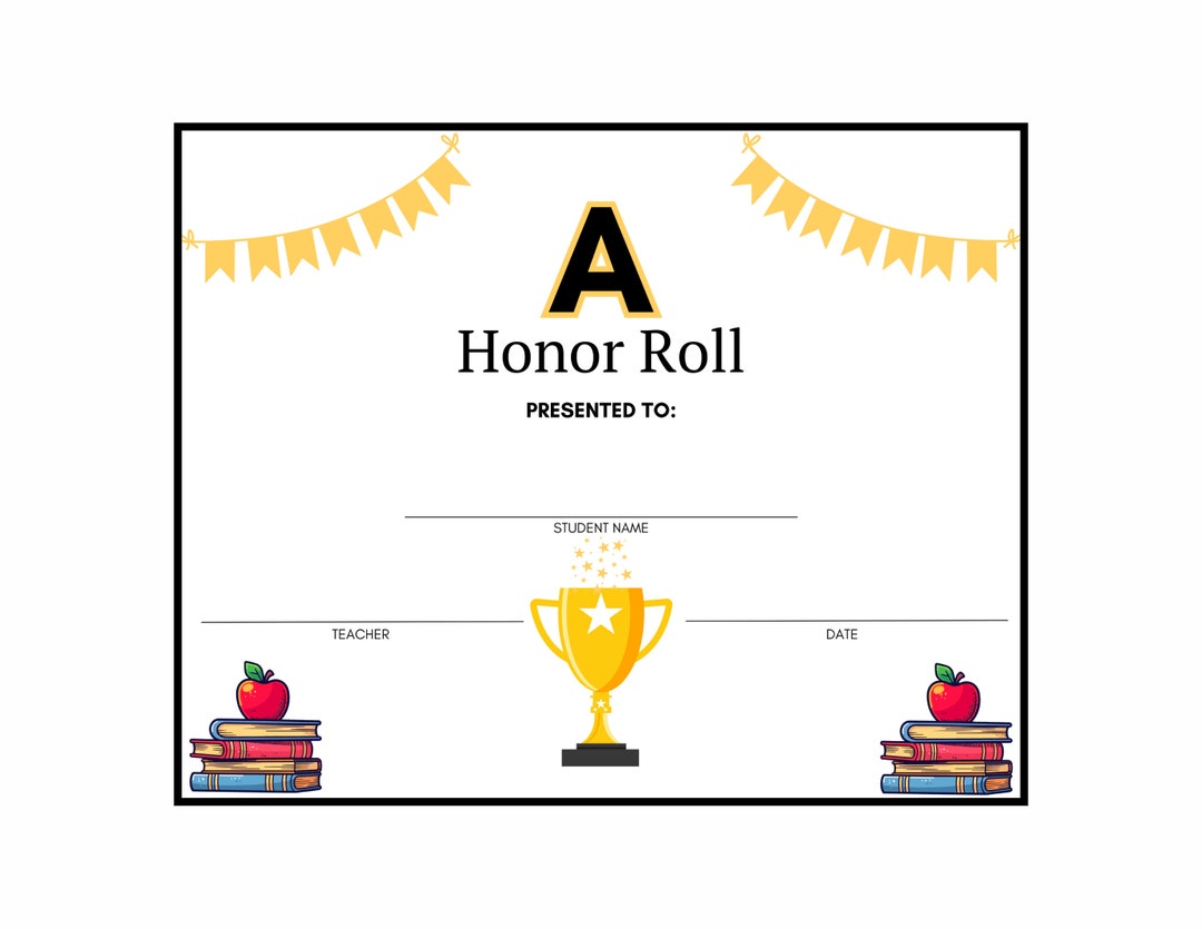 A Honor Roll Student Award Honor's Day Ceremony Graduation Certificate ...