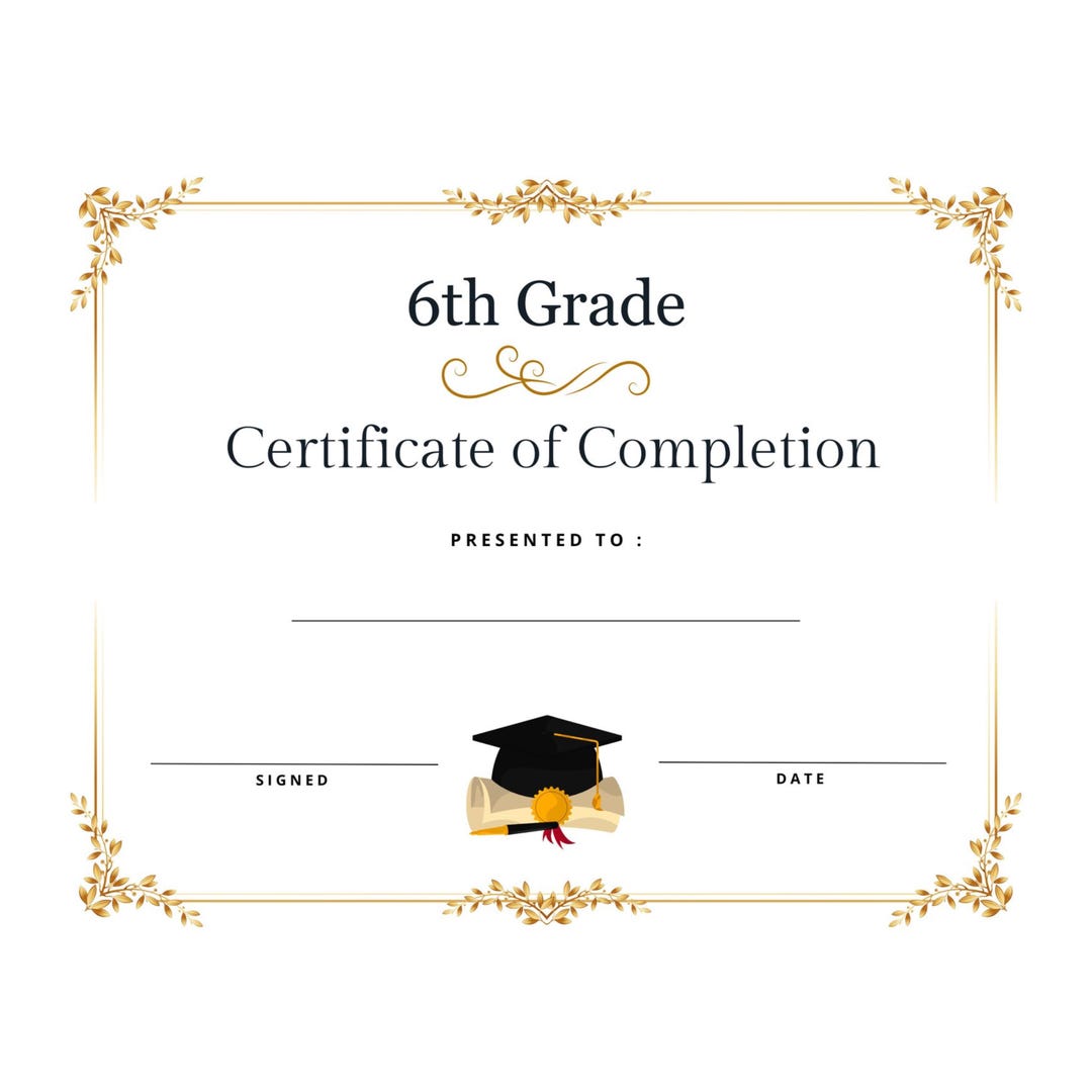 Sixth 6th Grade Graduation Diploma Certificate Instant Download ...