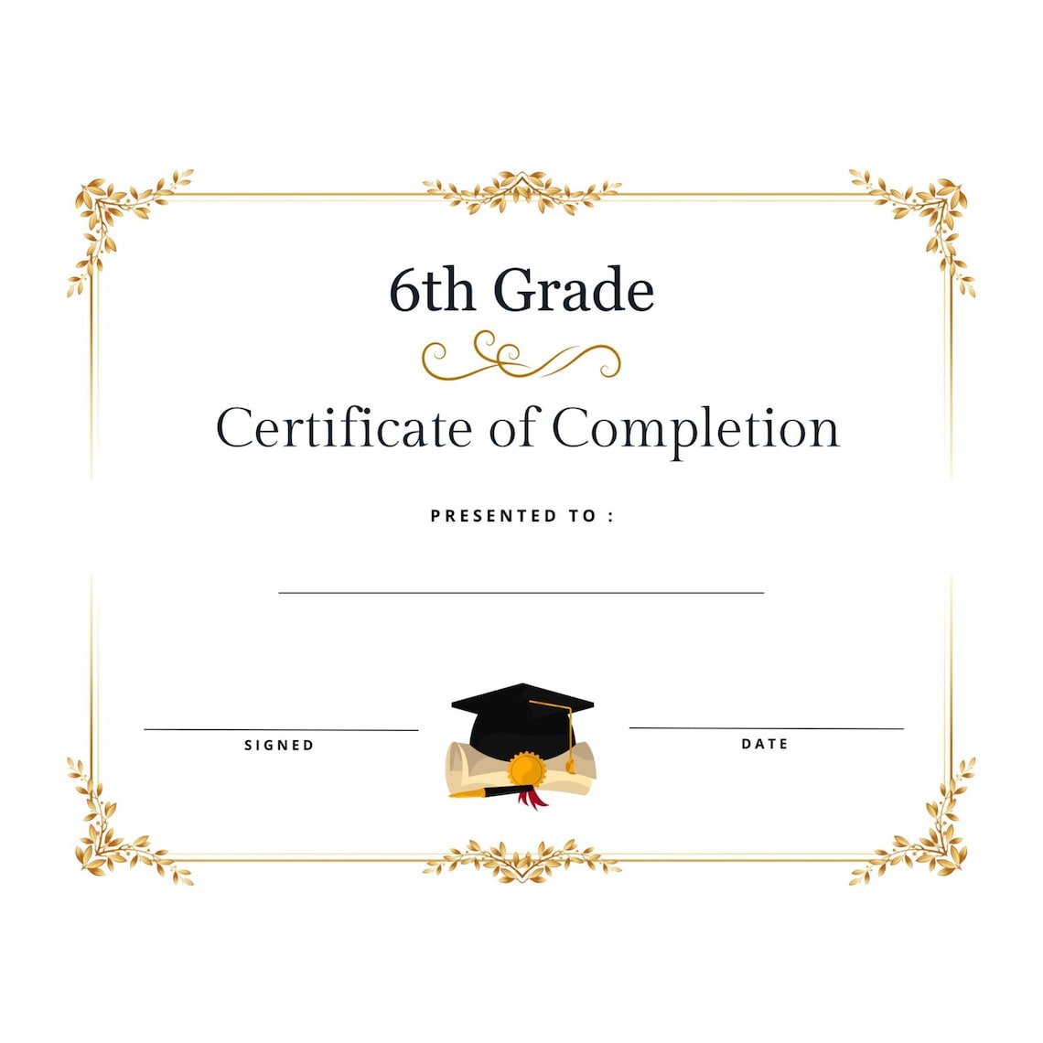 Sixth 6th Grade Graduation Diploma Certificate Instant Download ...