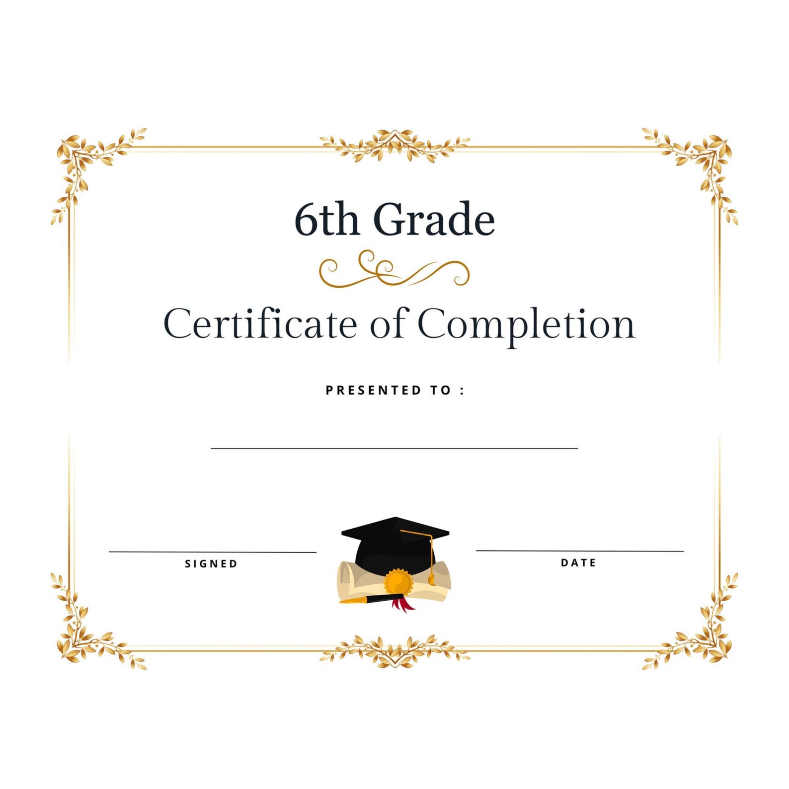 Sixth 6th Grade Graduation Diploma Certificate Instant Download ...