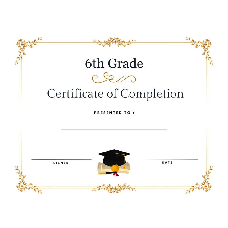 Sixth 6th Grade Graduation Diploma Certificate Instant Download ...