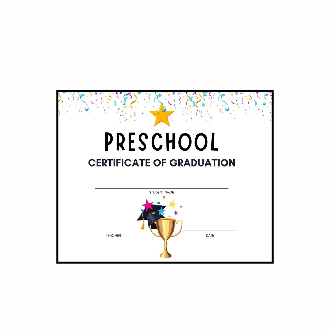 Confetti Preschool Graduation Diploma Certificate Instant Download ...