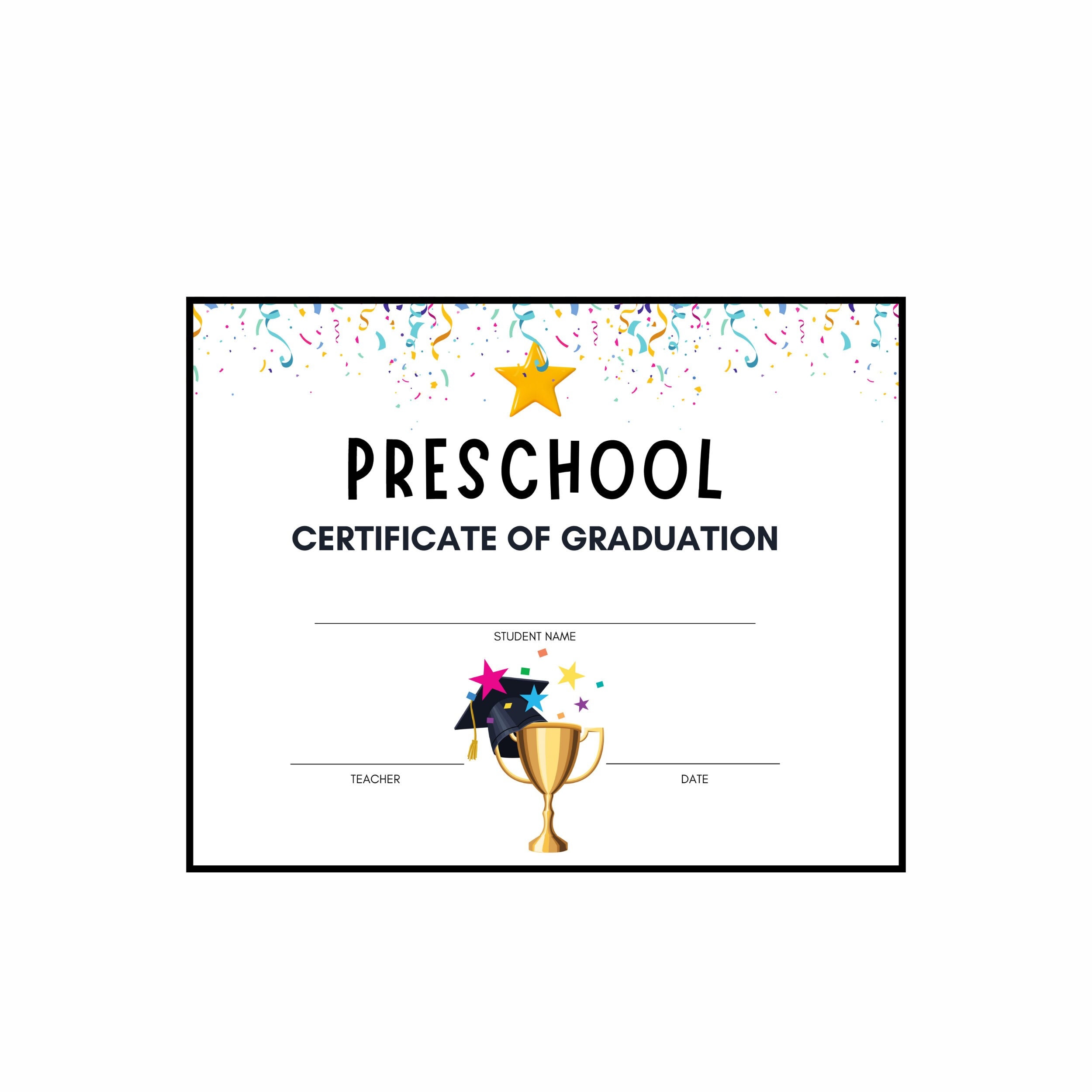 Confetti Preschool Graduation Diploma Certificate Instant Download ...