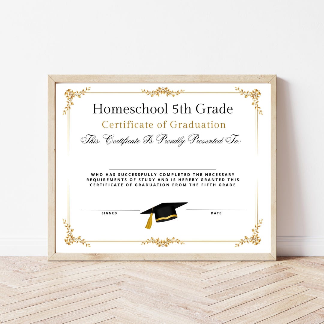 Homeschool 5th Grade Graduation Certificate PDF (instant Download) - Etsy