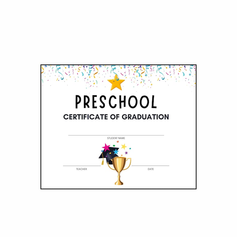 Confetti Preschool Graduation Diploma Certificate Instant Download ...