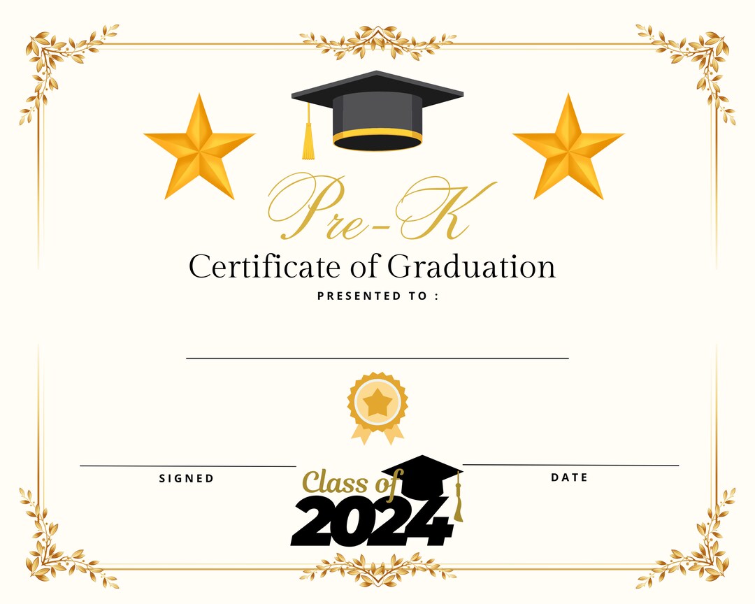 Pre-k Graduation Diploma Certificate Instant Download Printable Black ...