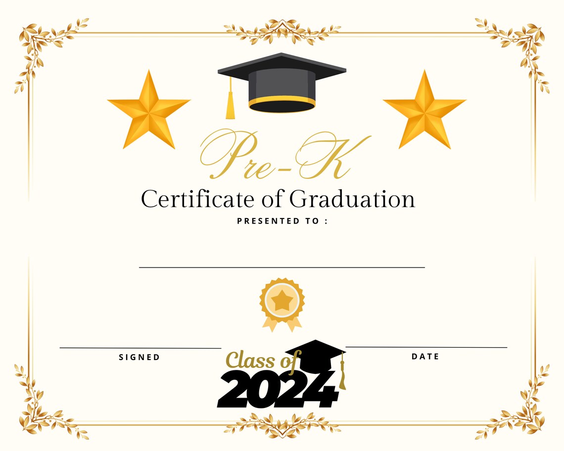 Pre-k Graduation Diploma Certificate Instant Download Printable Black ...