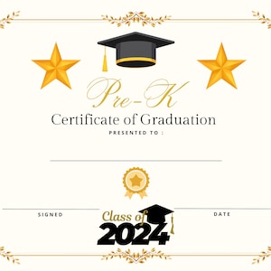 Pre-k Graduation Diploma Certificate Instant Download Printable Black ...