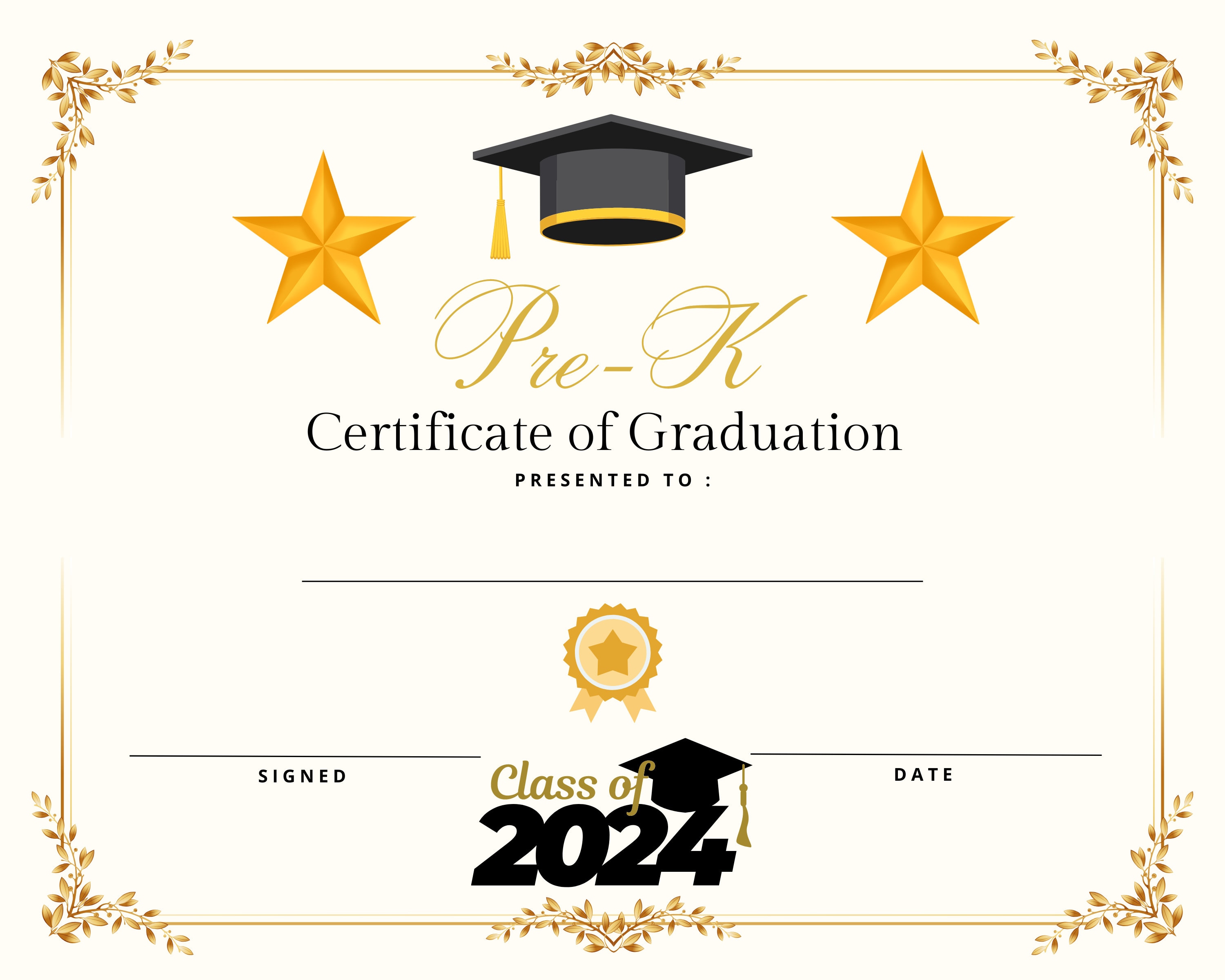 Pre-k Graduation Diploma Certificate Instant Download Elegant ...