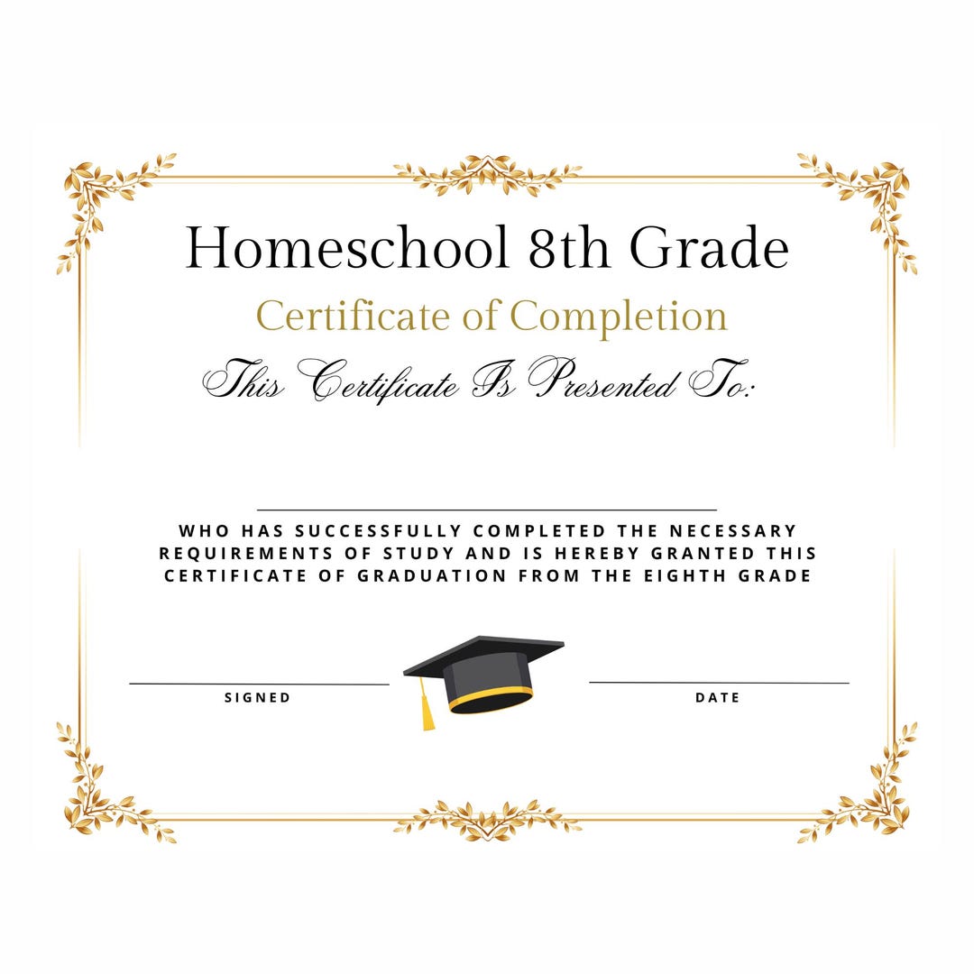 Homeschool 8th Eighth Grade Graduation Diploma Certificate Instant ...