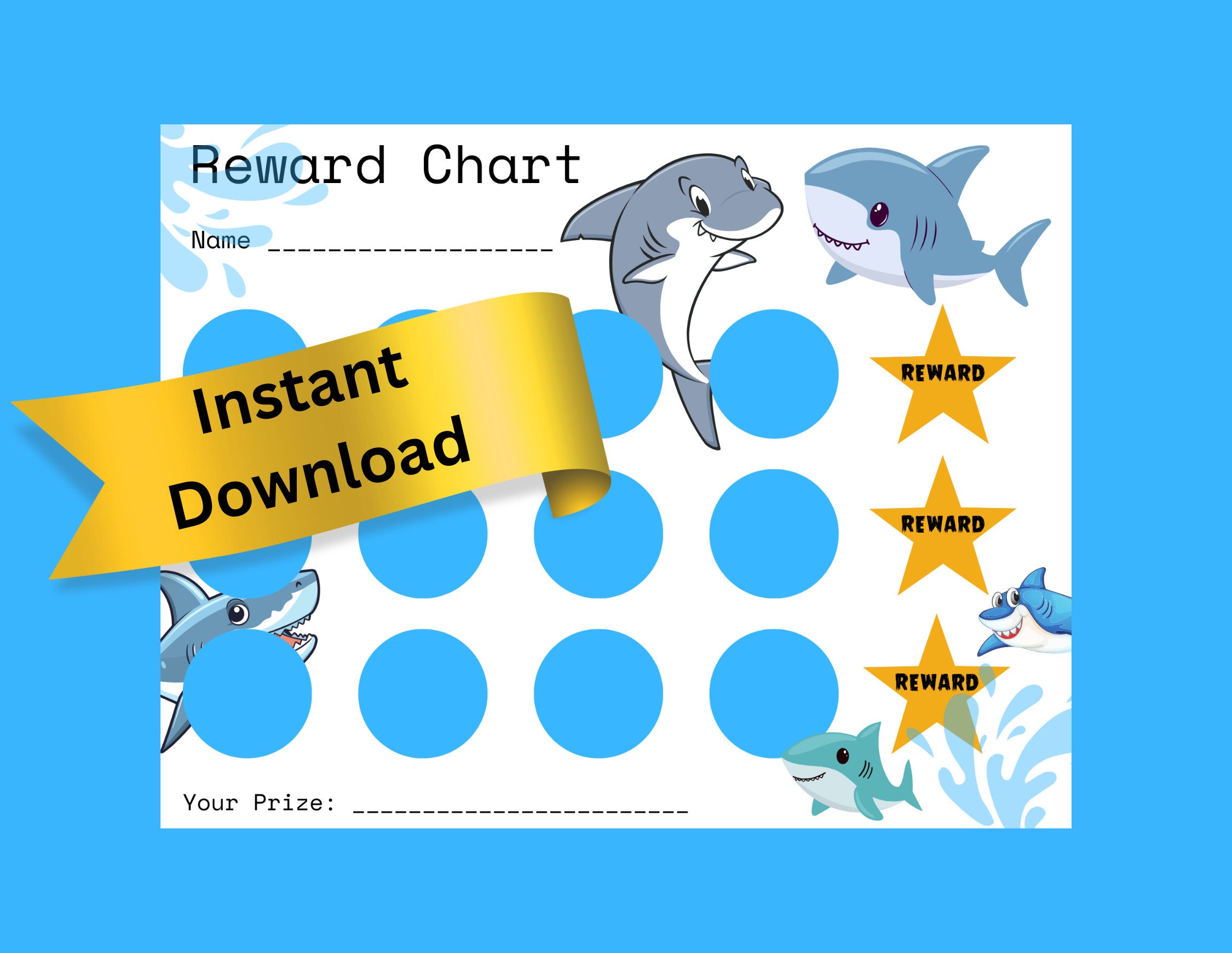 Shark Printable Reward Sticker Chart / Toddler Kids Student / Instant ...