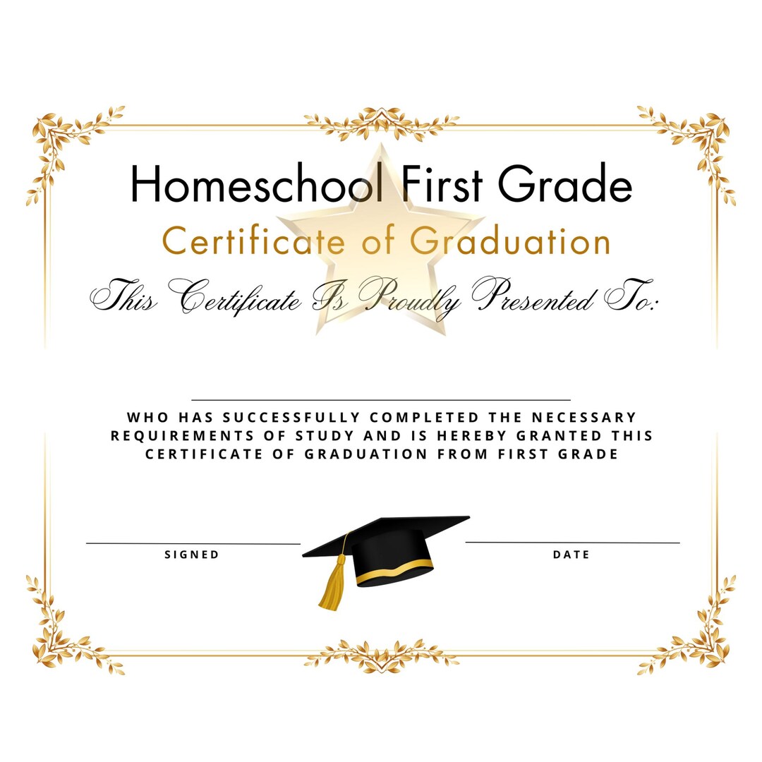Homeschool First 1st Grade Graduation Diploma Certificate Promotion ...