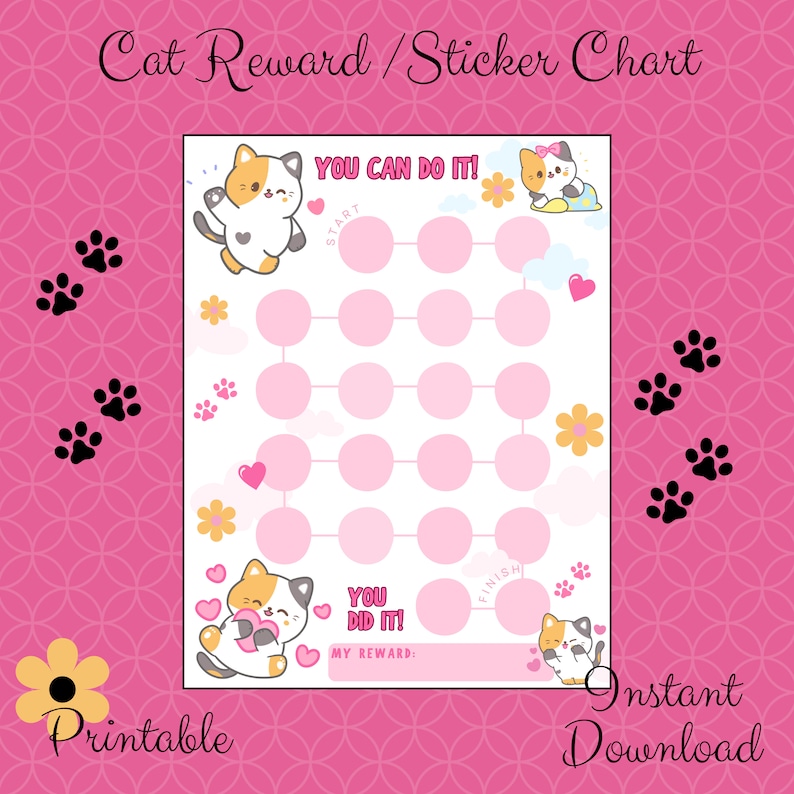 Cat Printable Reward Sticker Chart / Toddler Kids Student / Instant ...