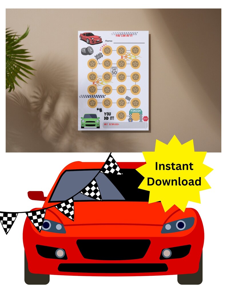 Race Car Printable Reward Sticker Chart / Toddler Kids Student ...